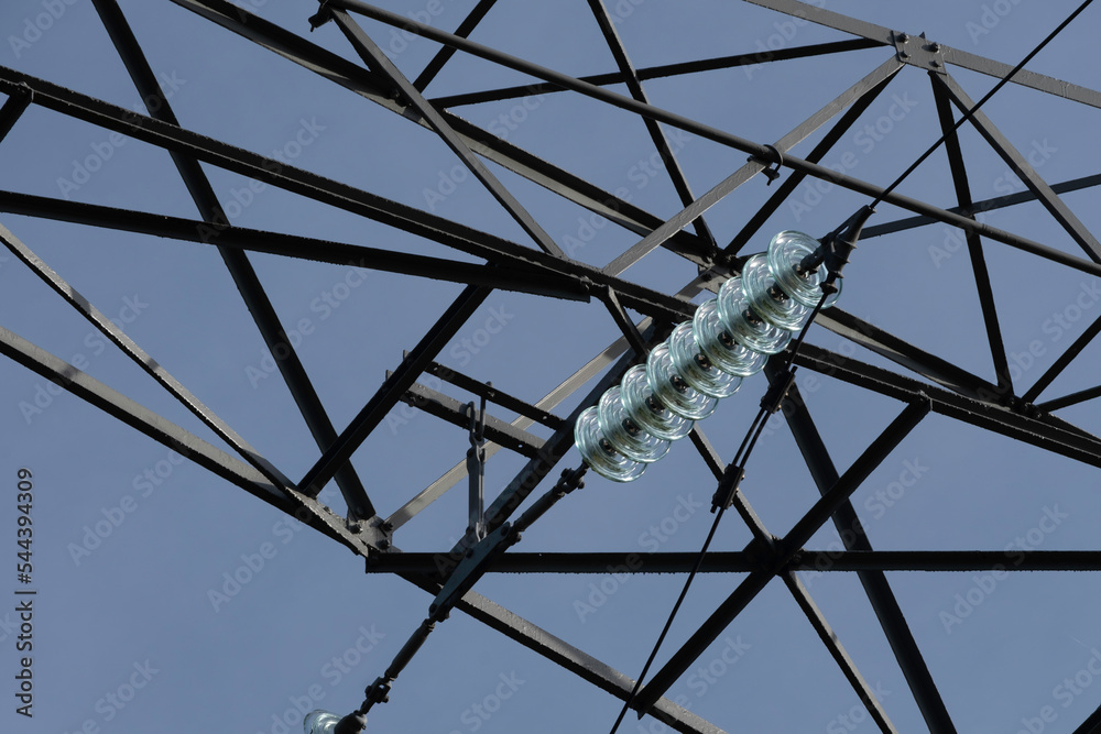 Part of a high-voltage pylon to which the cables are attached for the ...