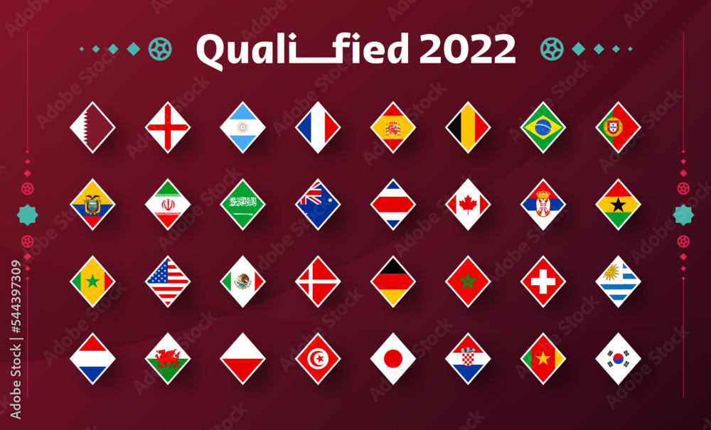 2022 Qatar world football cup national flag set. Flags of all countries ...