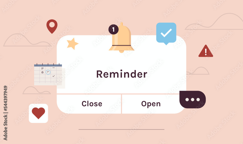 Reminder, notification page with floating elements and business ...