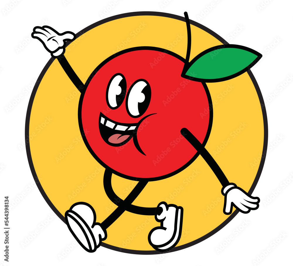Vintage cartoon flat character of a red apple mascot, vector ...