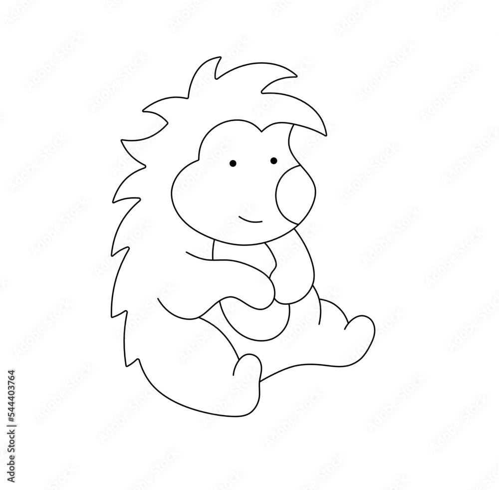 Vector isolated cute cartoon sitting hedgehog character colorless black ...