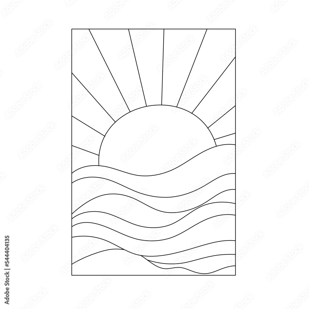 Vector isolated sun and waves simple geometric line drawing inside ...