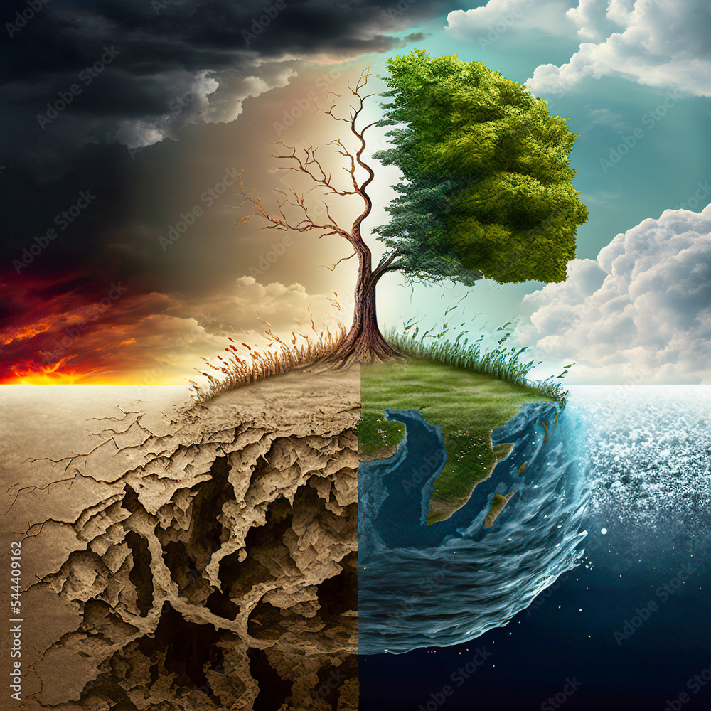 Climate change concept art - illustration of global warming Stock ...