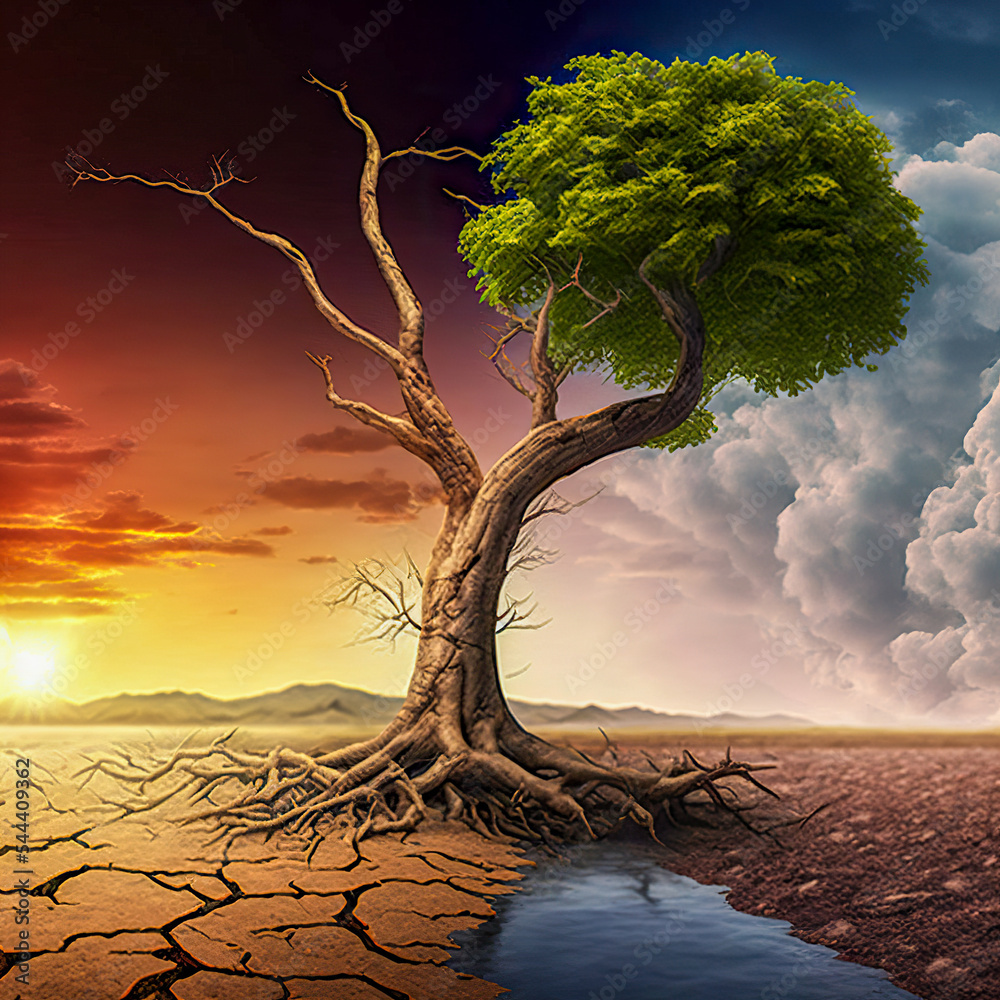 Climate change concept art - illustration of global warming Stock ...
