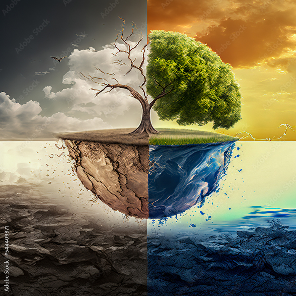 Climate change concept art - illustration of global warming Stock ...