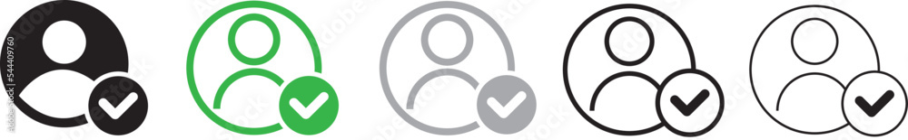 Vetor de Set of user accept icons. Profile with checkmark icon. Avatar ...