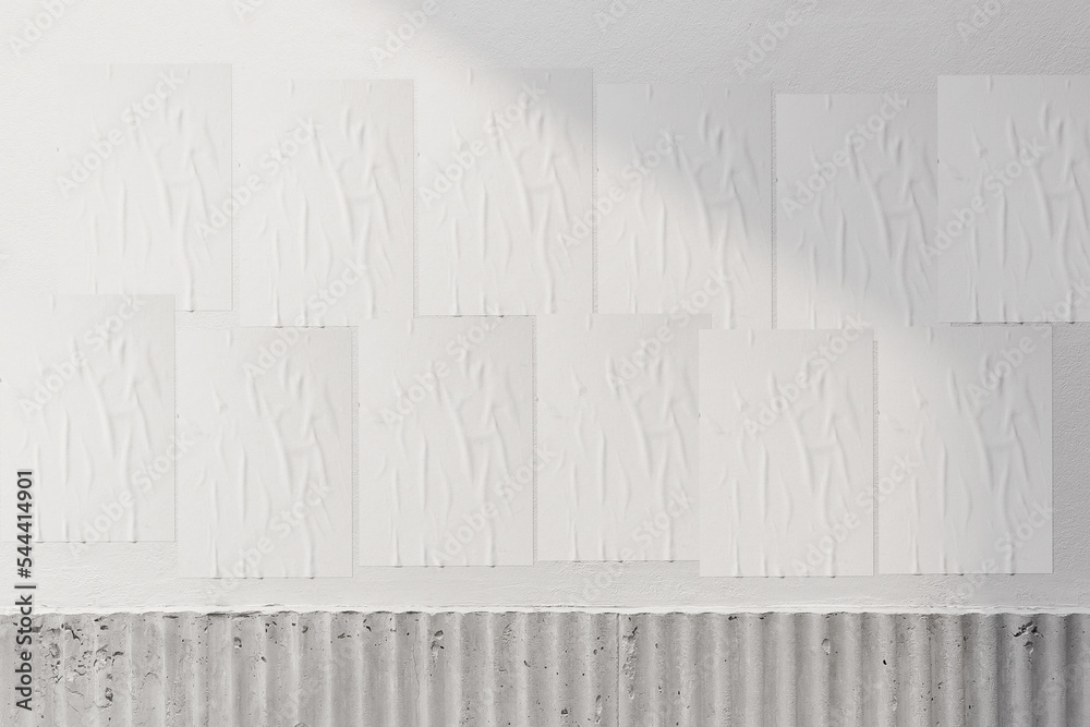 Clean minimal poster mockup on the wall with people walking blur ...