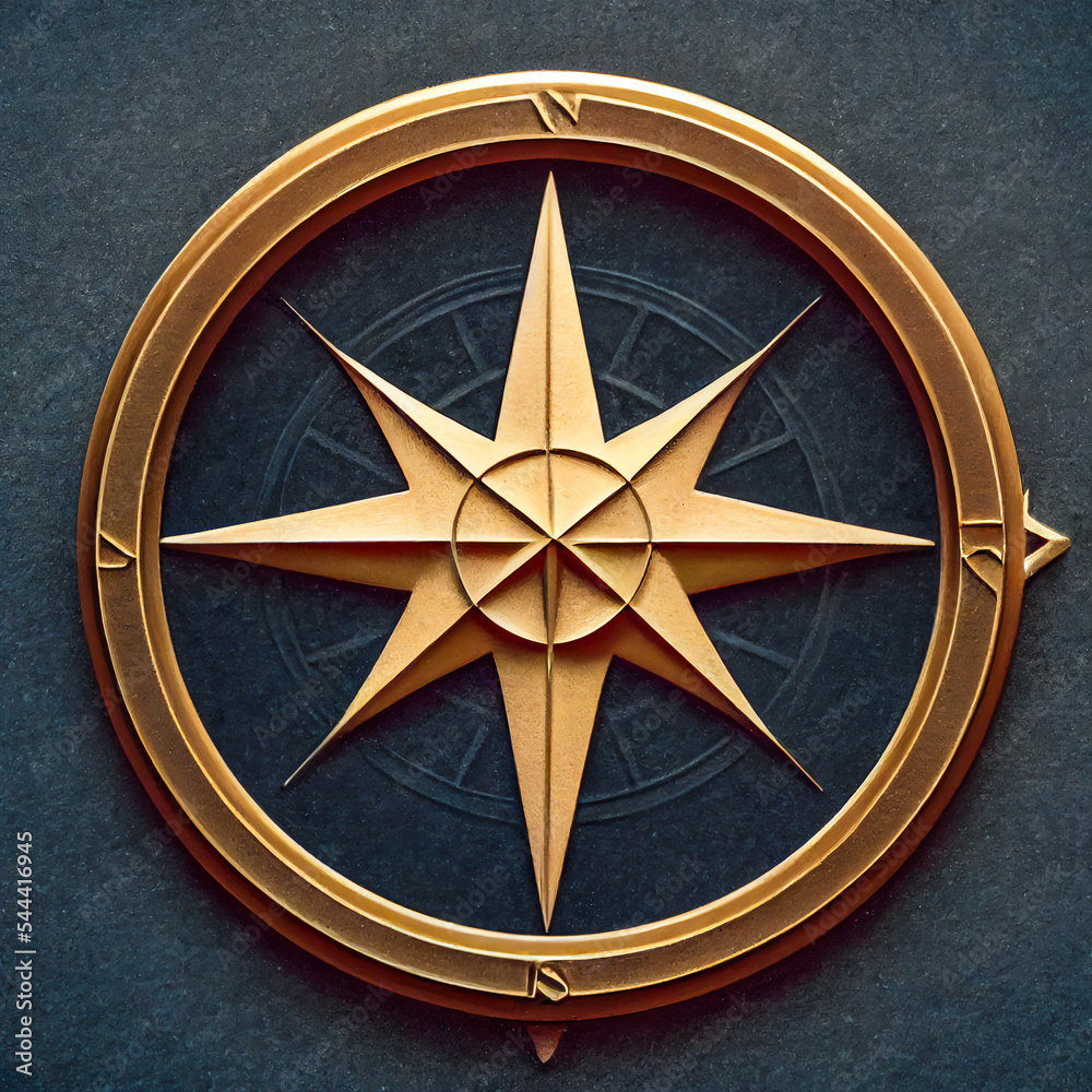 A compass rose in a square format and in an old-fashioned style is a ...
