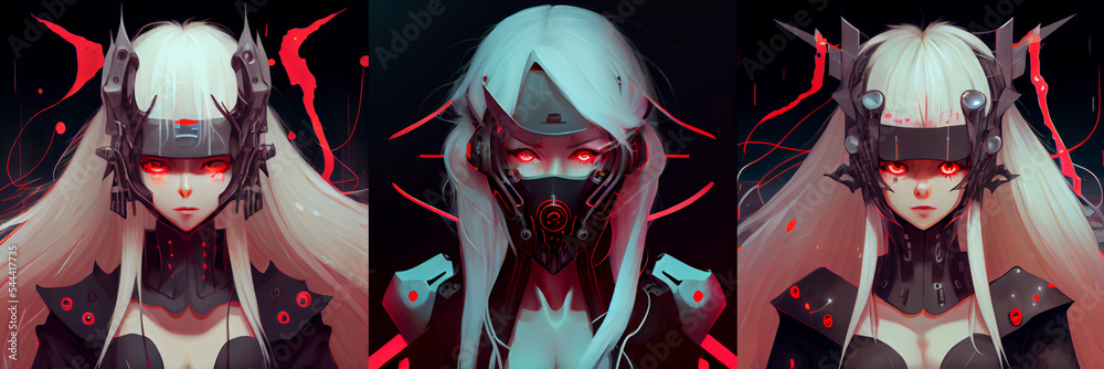 Cyberpunk neon lights anime girl character,background with splashes ...