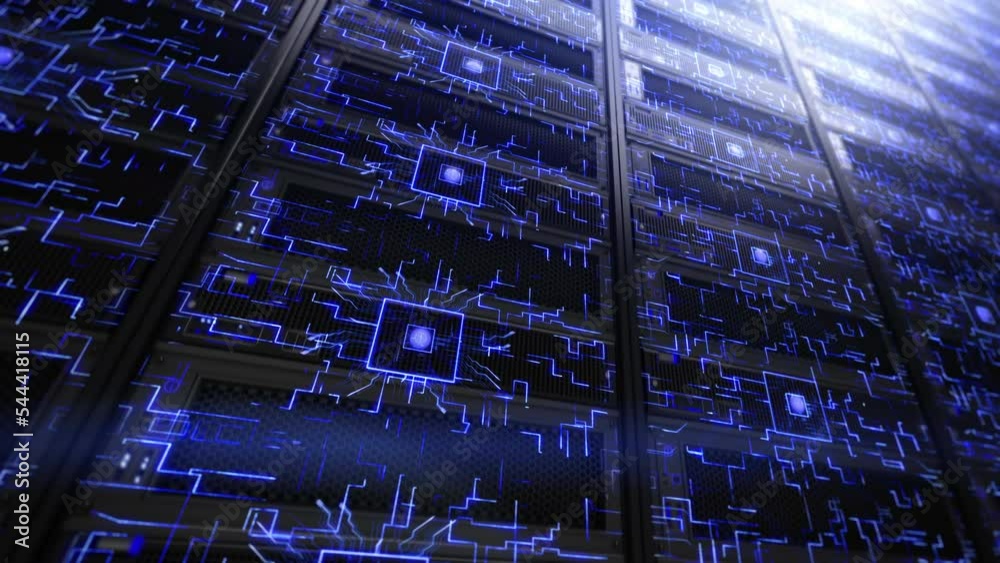 Powerful Servers in Data Center or ISP. Virtual Reality, Simulation ...