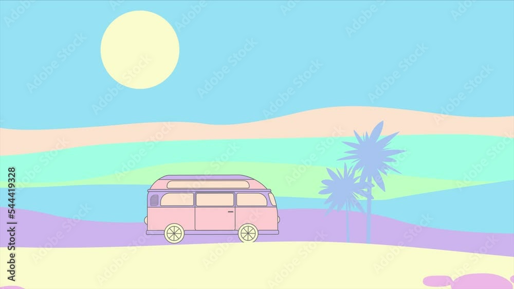 Vidéo Stock Moving minivan on mountain desert background. Animated car ...