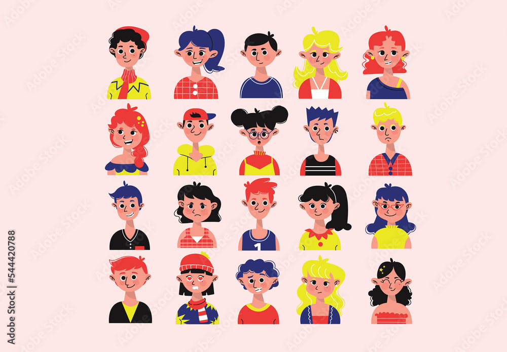 Pink Cartoon Style Avatar Icon Set Illustration Stock Template | Adobe ...
