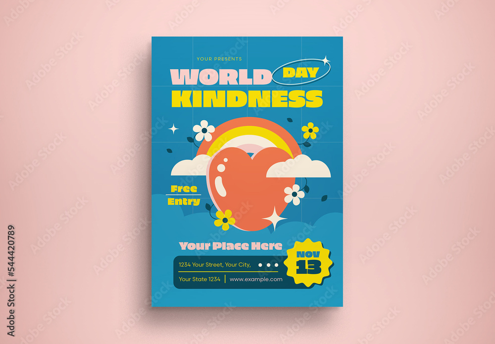 Blue Flat Design World Kindness Day Flyer Layout Stock Template | Adobe ...