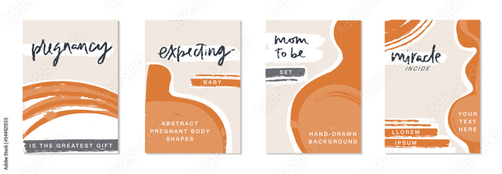 Pregnancy poster set with abstract pregnant woman body shapes ...