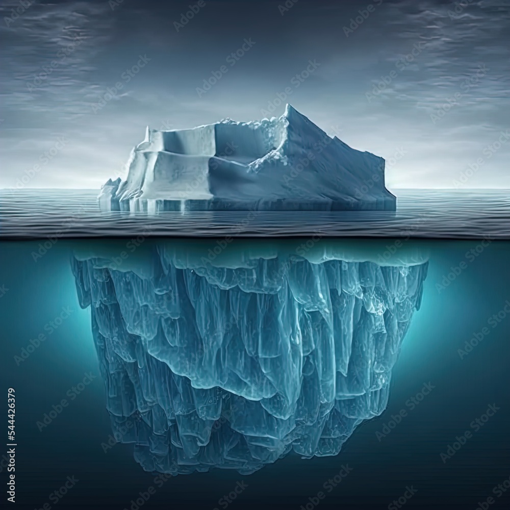 Image showing iceberg above the water and its massive submerged portion ...