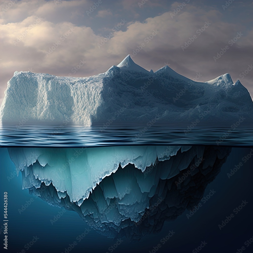 Image showing iceberg above the water and its massive submerged portion ...