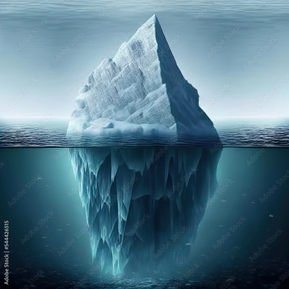 Image showing iceberg above the water and its massive submerged portion ...