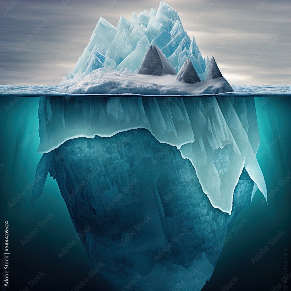 Image showing iceberg above the water and its massive submerged portion ...
