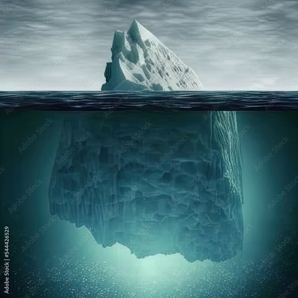 Image showing iceberg above the water and its massive submerged portion ...