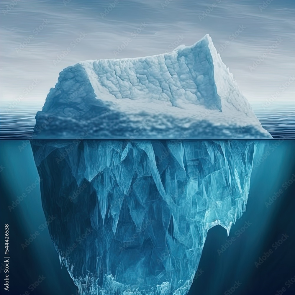 Image showing iceberg above the water and its massive submerged portion ...