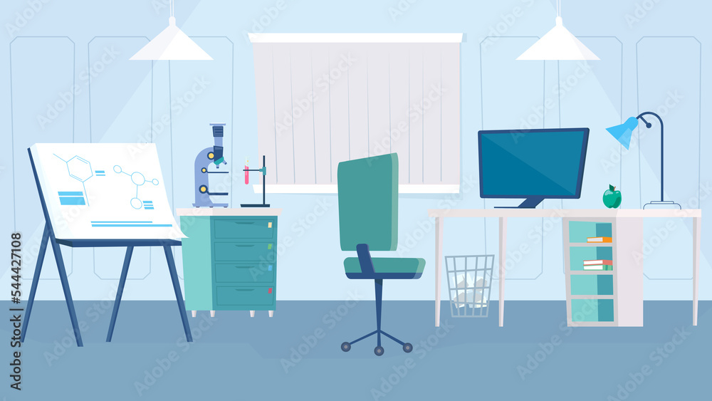 Science laboratory interior concept in flat cartoon design. Scientist ...