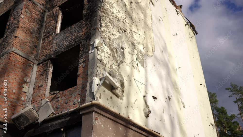 Video Stock Wall of bombed ruined multi-storey building at background ...