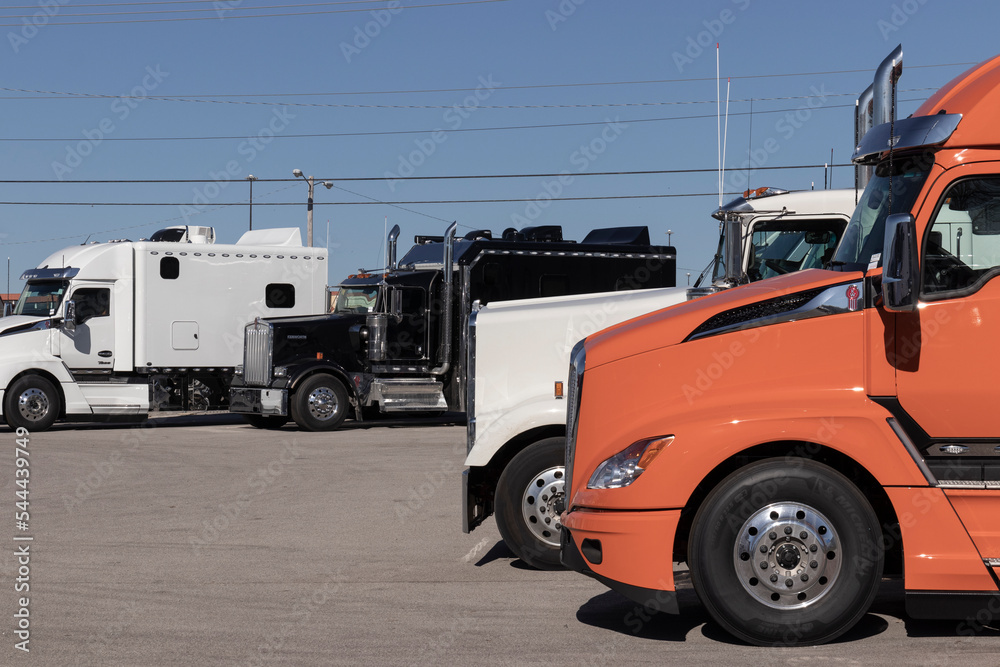 Kenworth Semi Tractor Trailer Trucks on display at a dealership ...