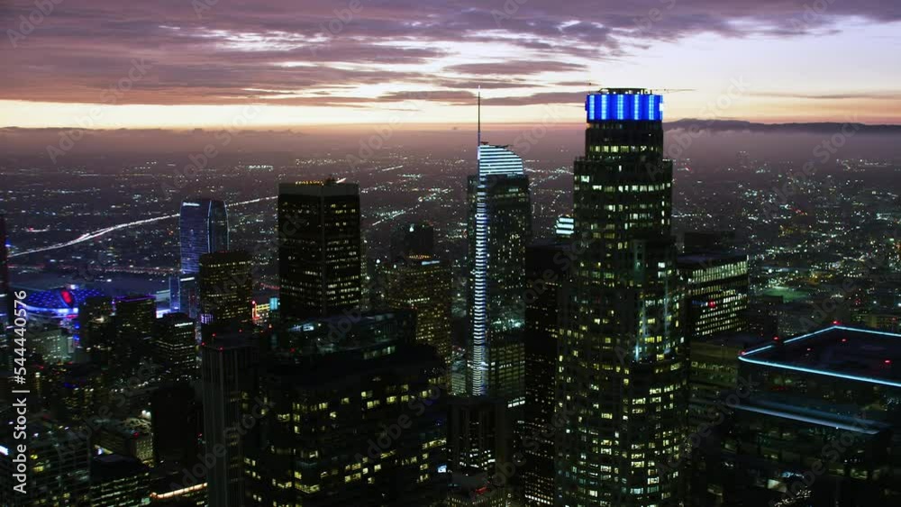Amazing Aerial View Of Downtown Los Angeles. City Skyline With its ...