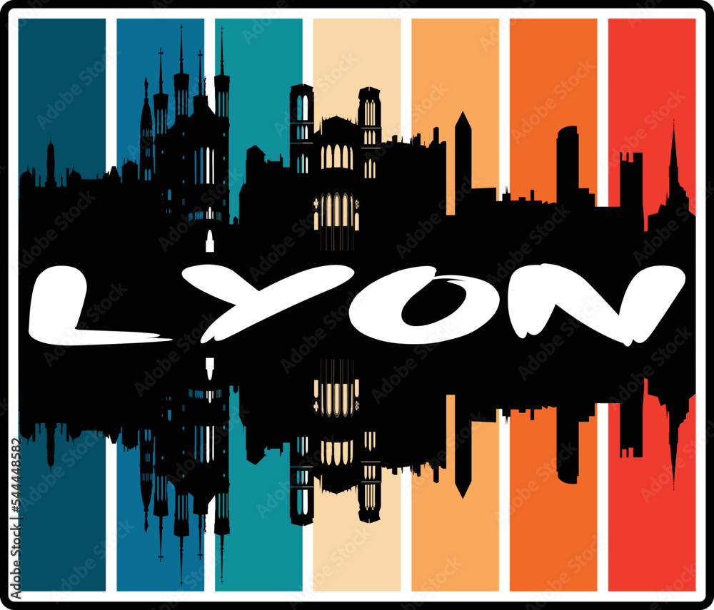 Lyon France Skyline Sunset Travel Souvenir Sticker Logo Badge Stamp ...