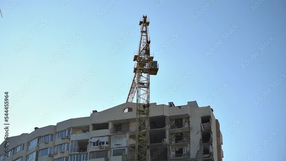 destroyed residential quarter with civilian buildings civilian houses ...