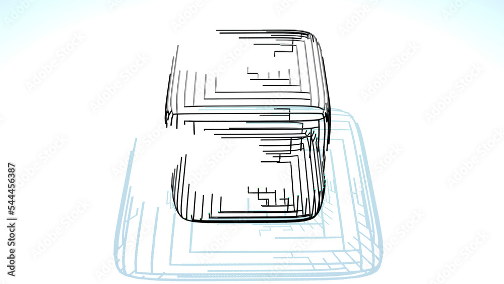 3d render. Abstract black wireframe on white bg. Ai growing geometric ...