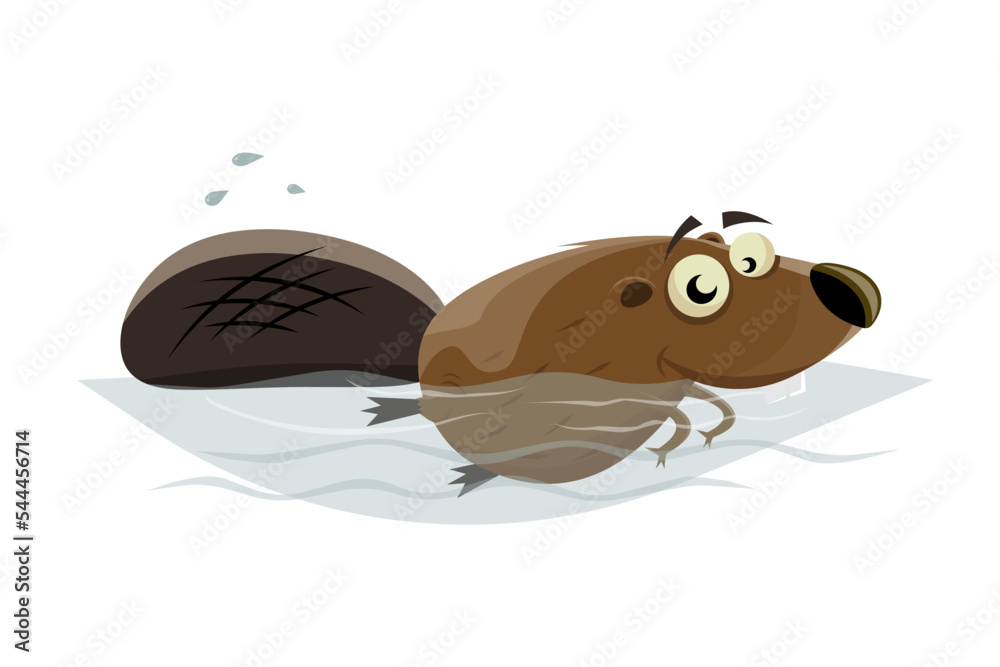 cartoon illustration of a happy swimming beaver Stock Vector | Adobe Stock