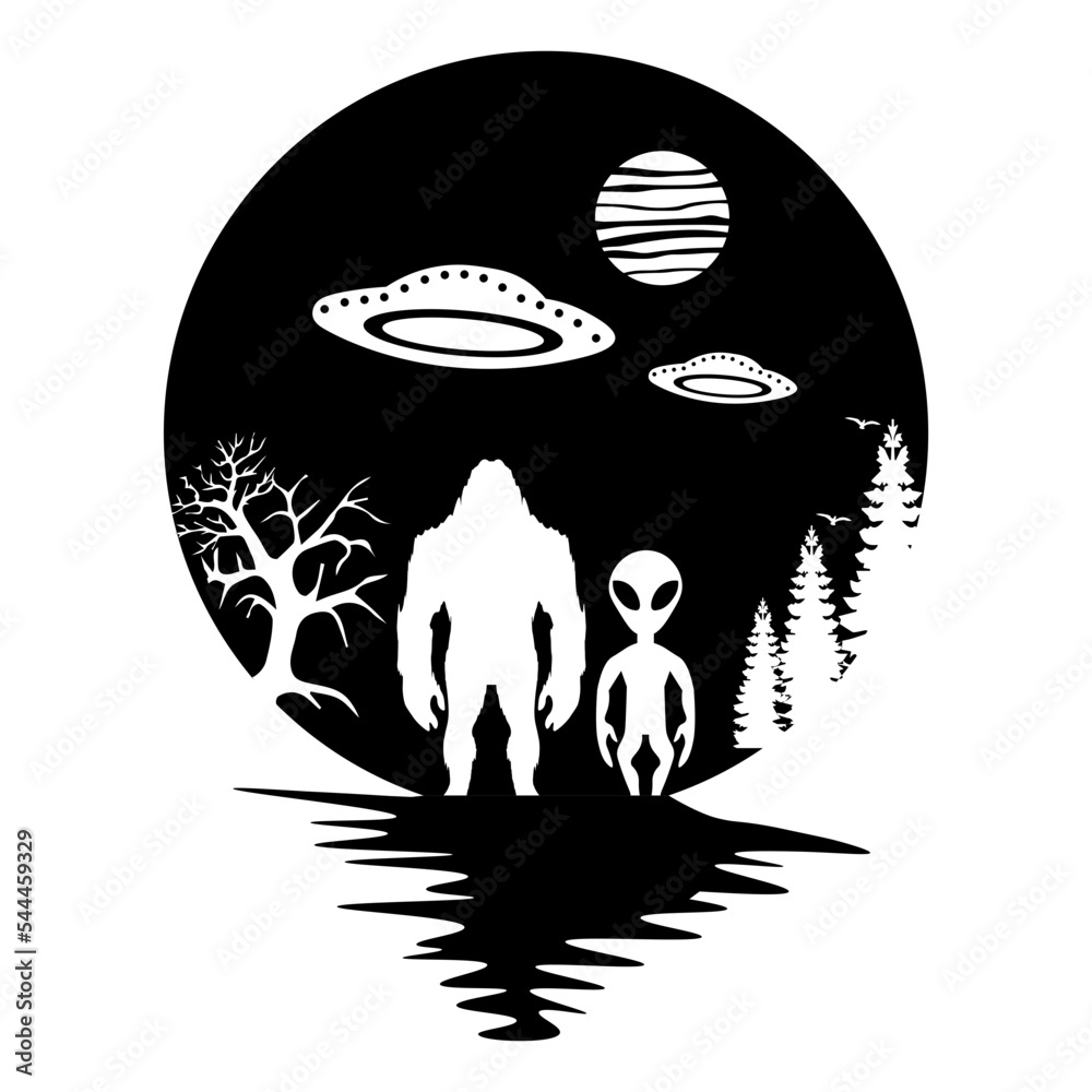 Alien under the moon Svg, Alien Svg, Big Foot svg, UFO Svg, Bigfoot and ...
