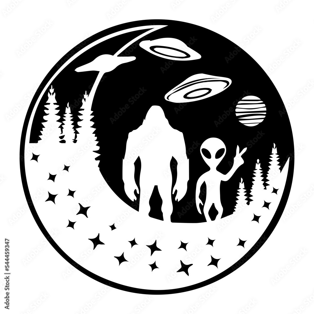 Alien under the moon Svg, Alien Svg, Big Foot svg, UFO Svg, Bigfoot and ...