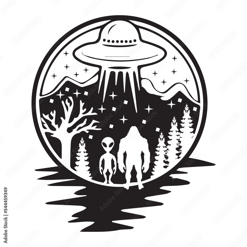 Vetor de Alien under the moon Svg, Alien Svg, Big Foot svg, UFO Svg ...