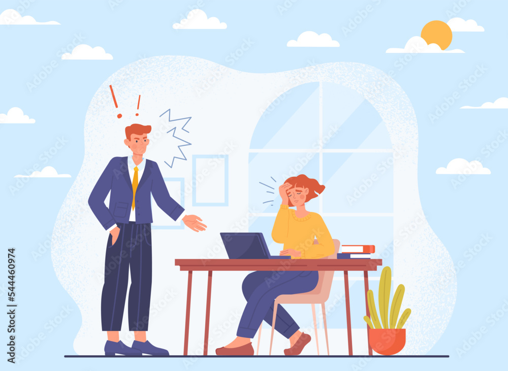 Work pressure concept. Boss criticizes subordinate, creates bad ...