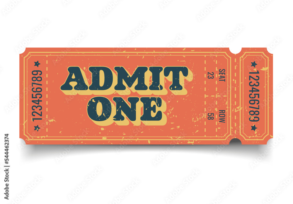 Vector retro ticket isolated isolated on white background. Cinema, theater, concert, play, party ...