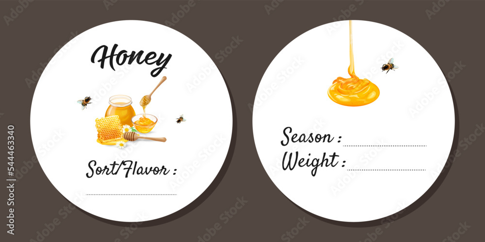 Vector colorful set of honey labels. Front and back labels templates ...