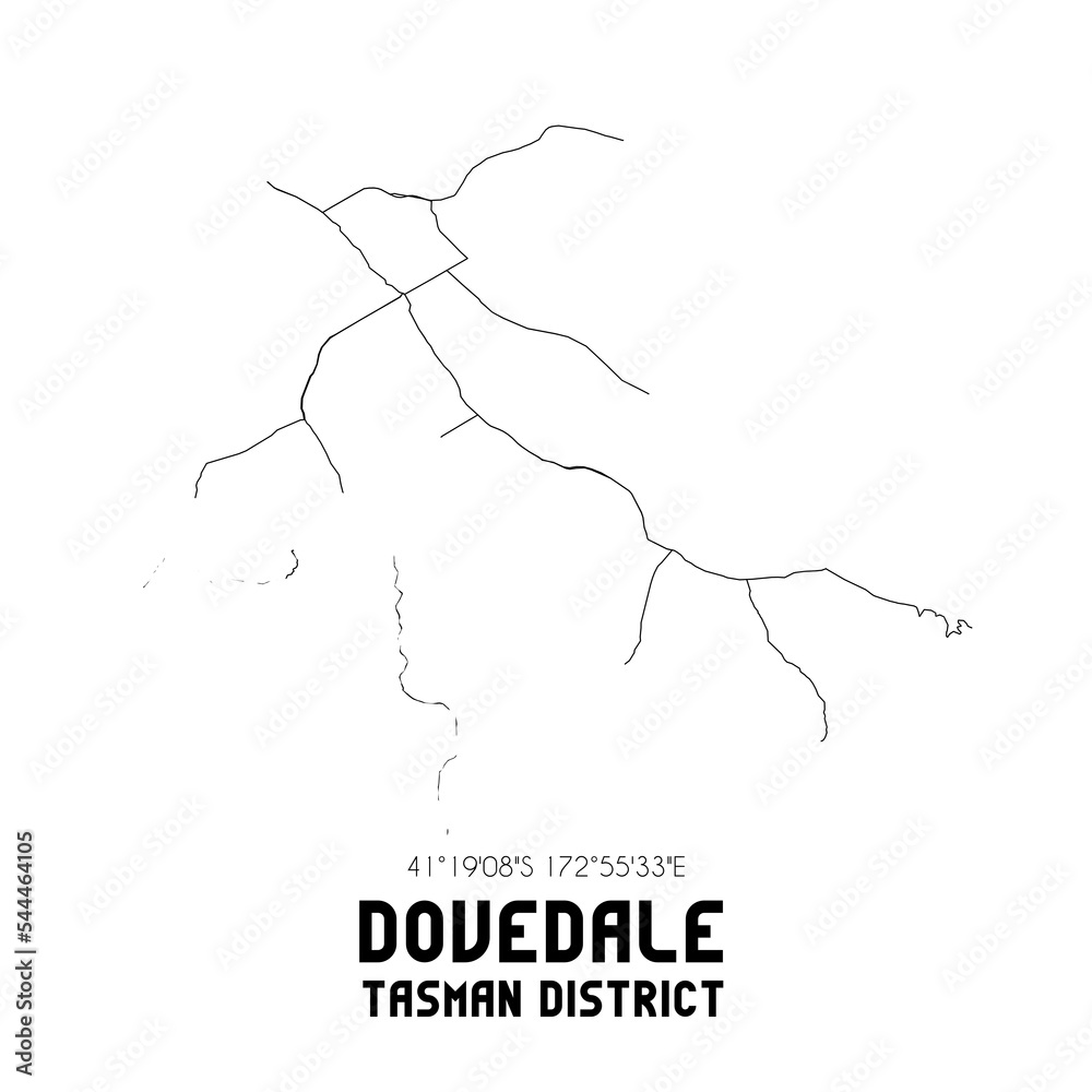 Dovedale, Tasman District, New Zealand. Minimalistic road map with ...