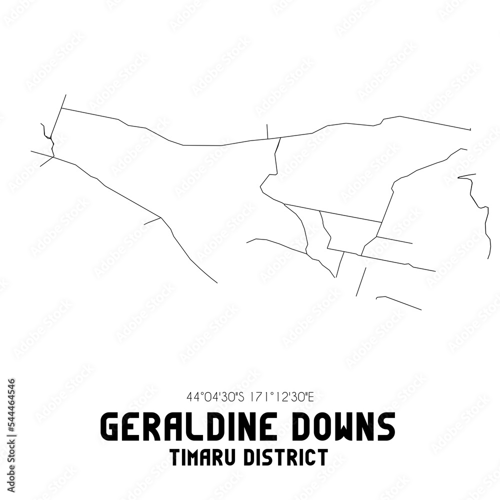 Geraldine Downs, Timaru District, New Zealand. Minimalistic road map ...