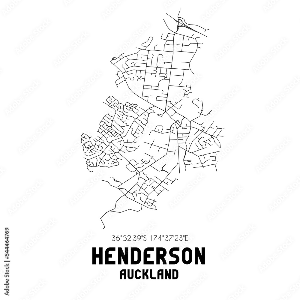 Henderson, Auckland, New Zealand. Minimalistic road map with black and ...