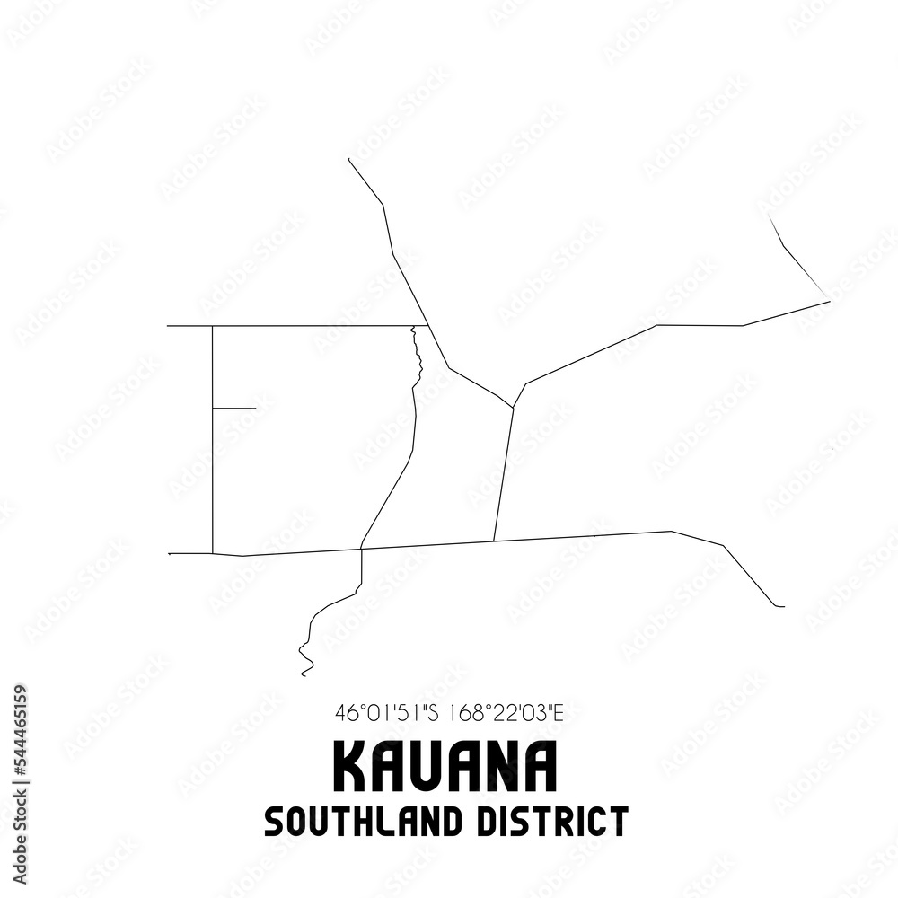 Kauana, Southland District, New Zealand. Minimalistic road map with ...