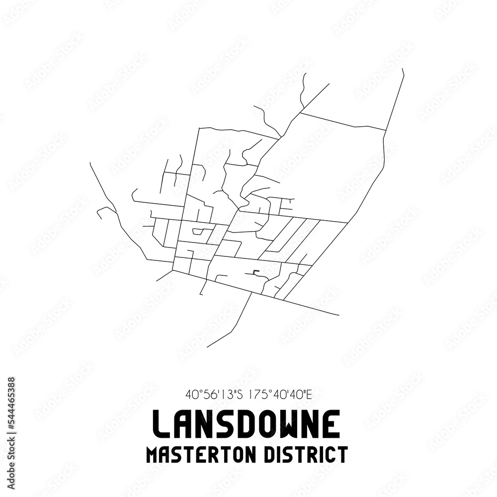 Lansdowne, Masterton District, New Zealand. Minimalistic road map with ...