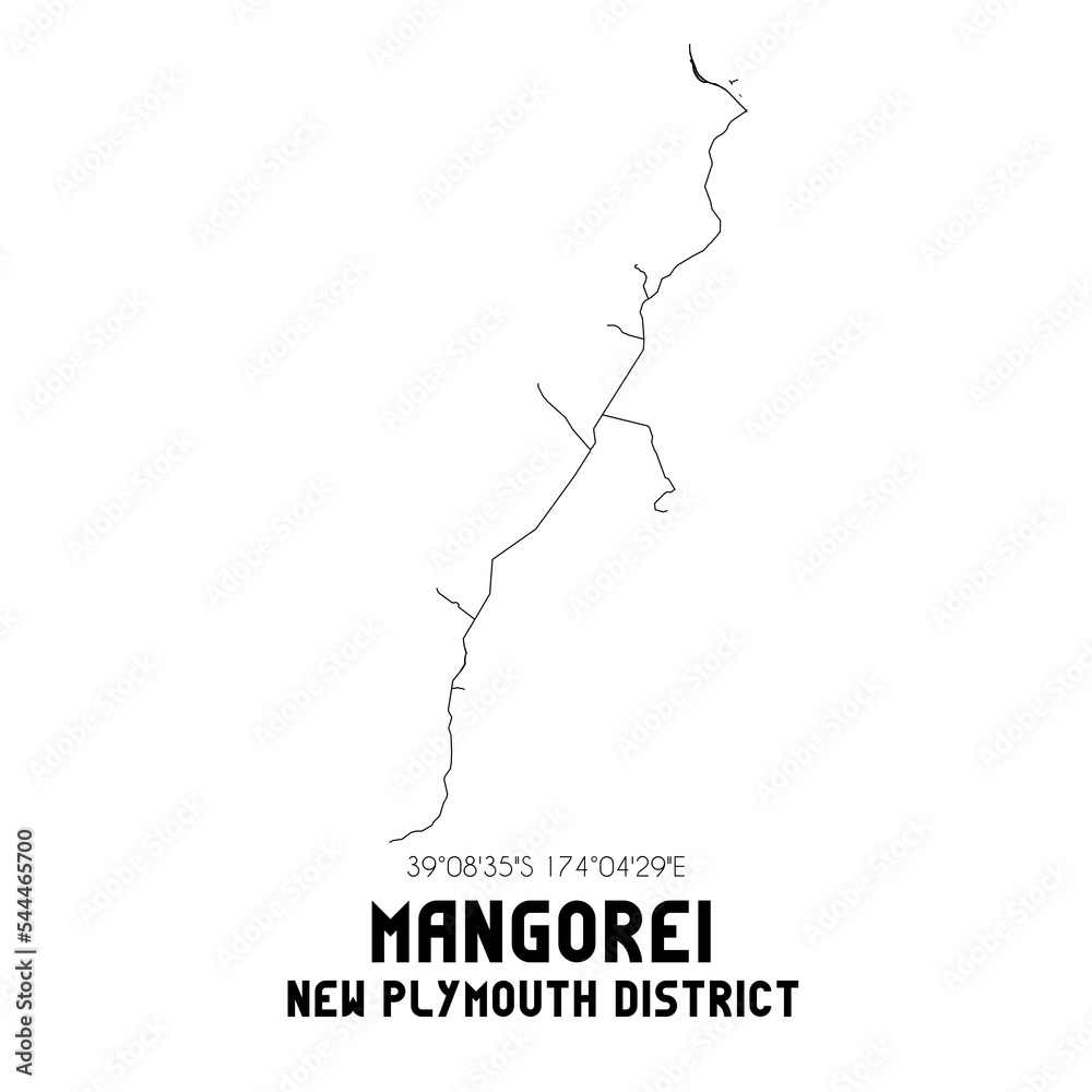 Mangorei, New Plymouth District, New Zealand. Minimalistic road map ...