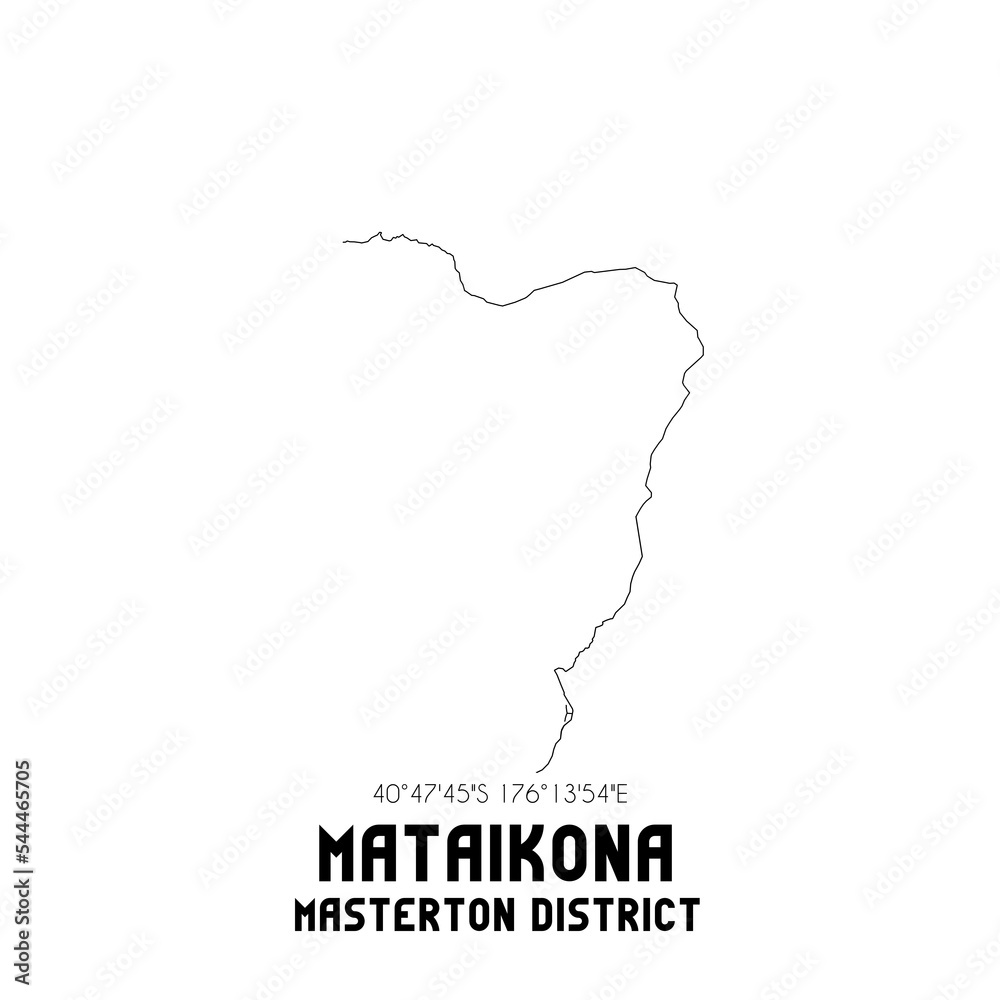 Mataikona, Masterton District, New Zealand. Minimalistic road map with ...