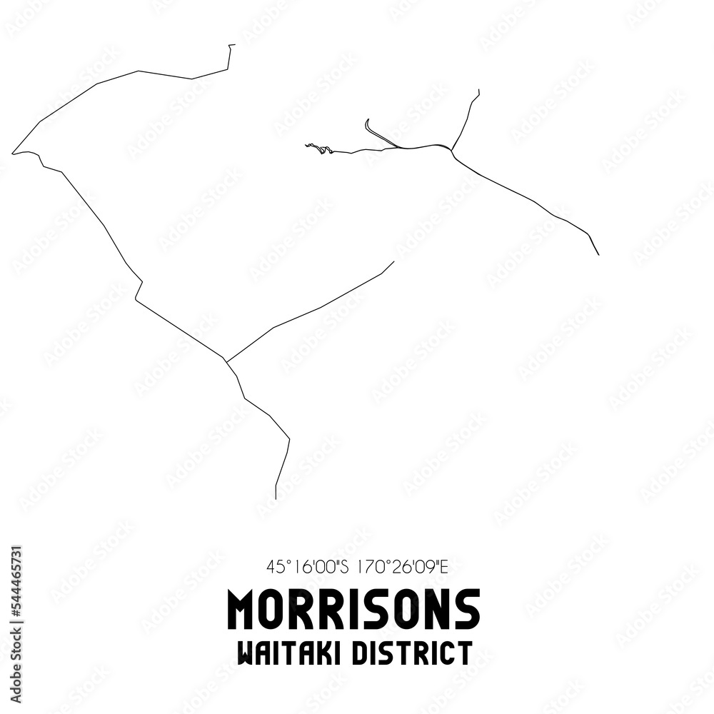 Morrisons, Waitaki District, New Zealand. Minimalistic road map with ...