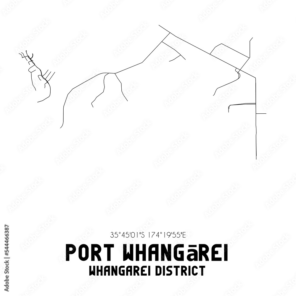 Port Whangarei, Whangarei District, New Zealand. Minimalistic road map ...