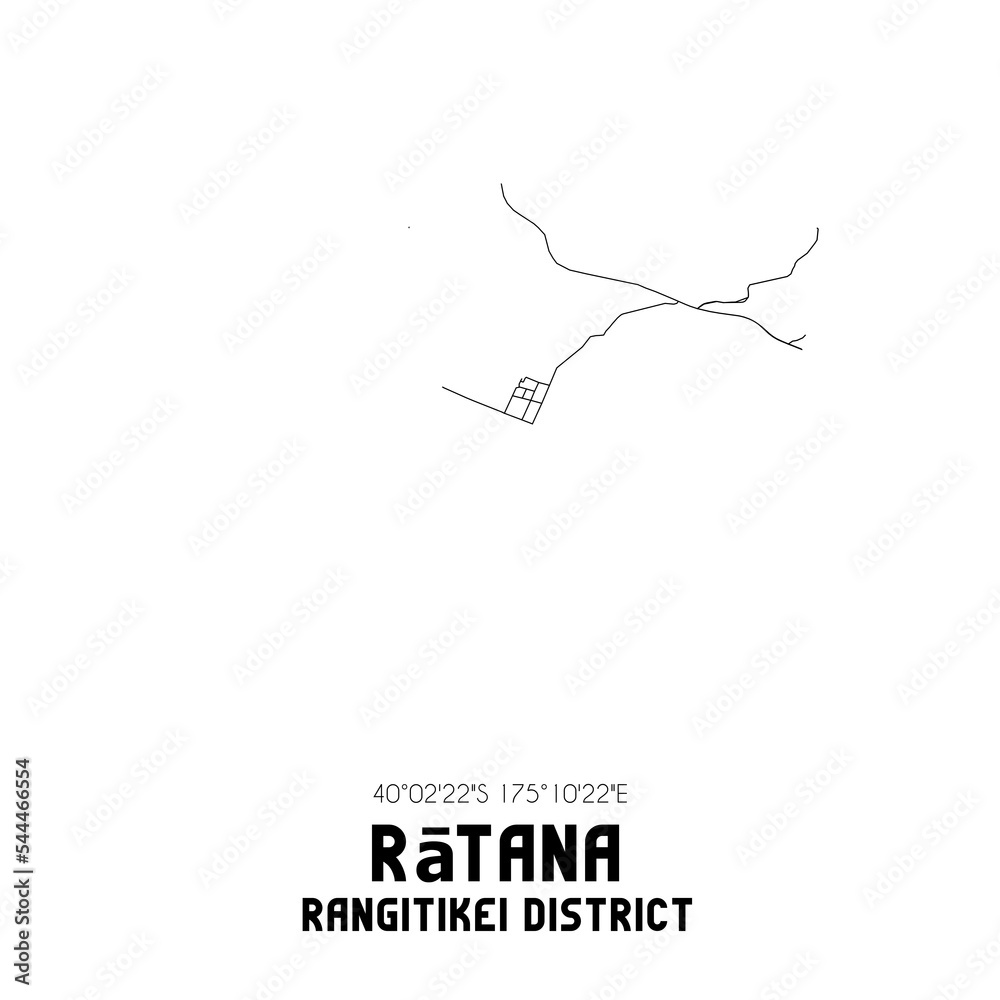 Ratana, Rangitikei District, New Zealand. Minimalistic road map with ...