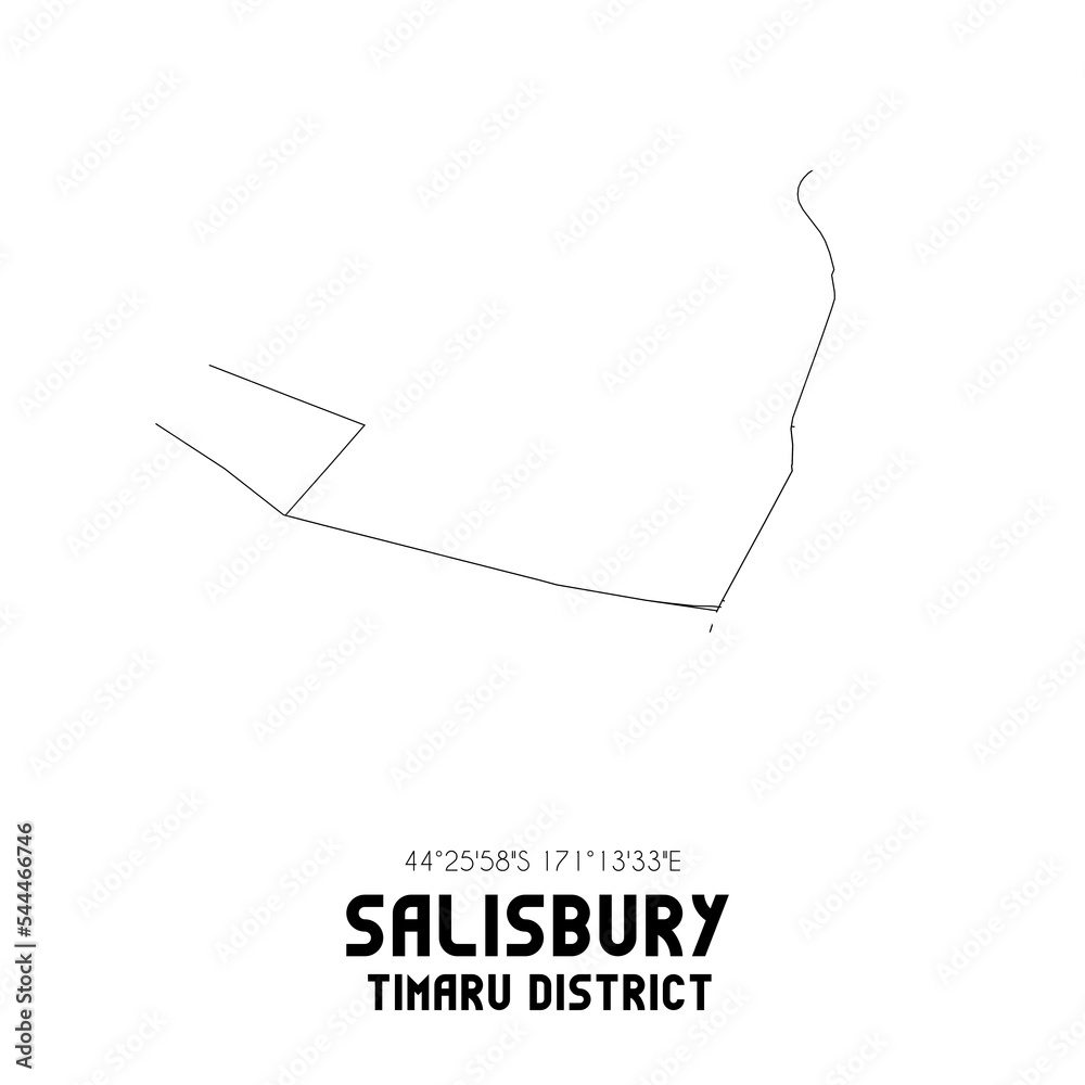 Salisbury, Timaru District, New Zealand. Minimalistic road map with ...