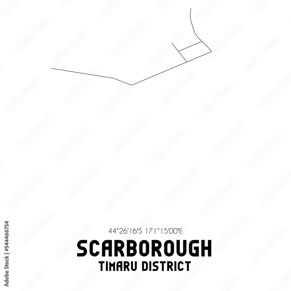 Scarborough, Timaru District, New Zealand. Minimalistic road map with ...